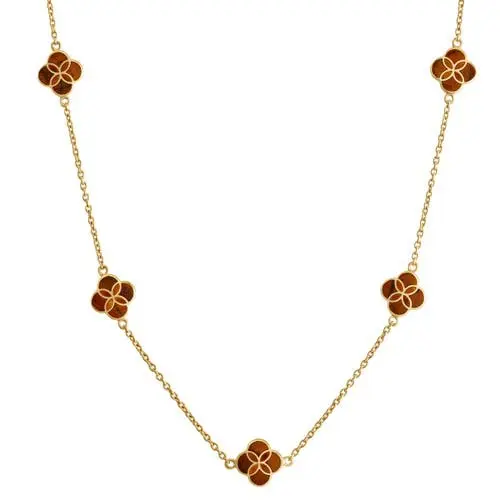 JAN LESLIE Sterling Silver And 18k Gold Vermeil Gemstone Petal Necklace - Brown