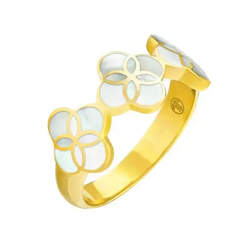 JAN LESLIE Sterling Silver 18k Gold Vermeil Gemstone Triple Petal Ring - White