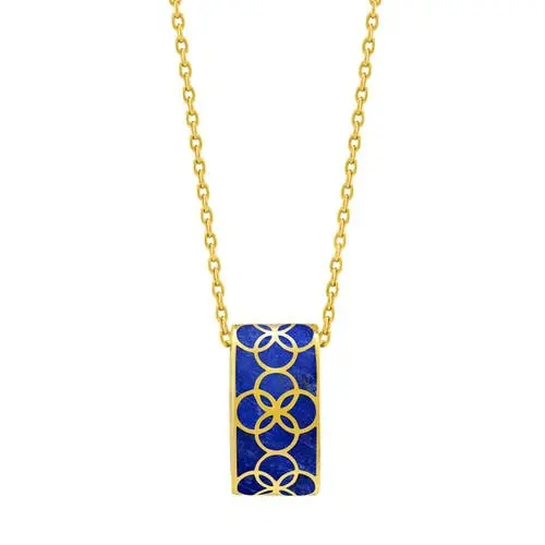 JAN LESLIE Sterling Silver With 18k Gold Overlay And Gemstone Pendant Necklace - Lapis