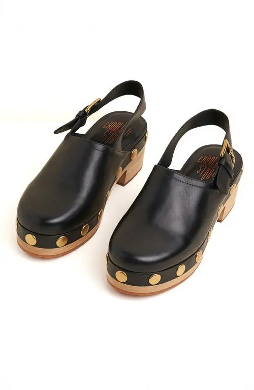 Charlotte Stone Jona Slingback Studded Clogs - Black