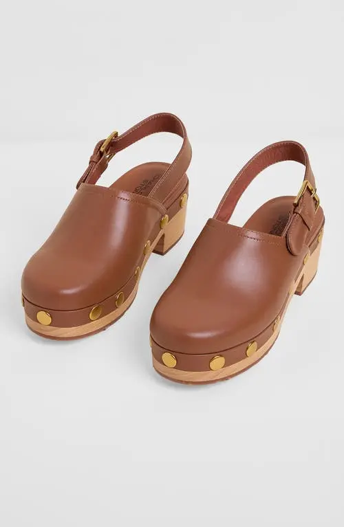 Charlotte Stone Jona Slingback Studded Clogs - Luggage