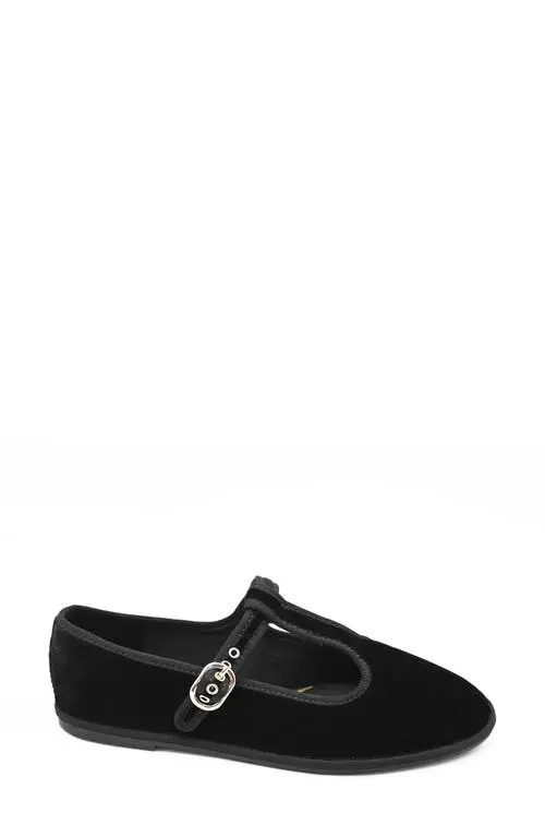 KENNETH COLE Verona T-strap Flat - Black Velvet