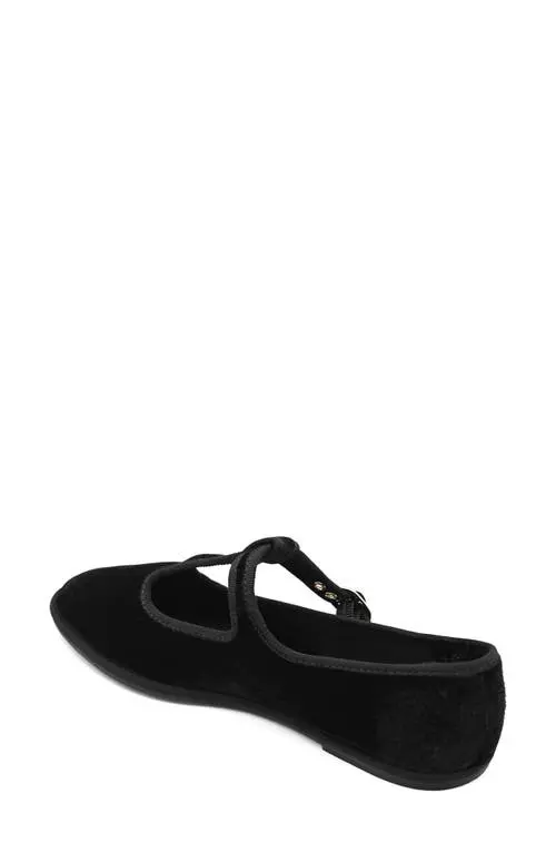 KENNETH COLE Verona T-strap Flat - Black Velvet
