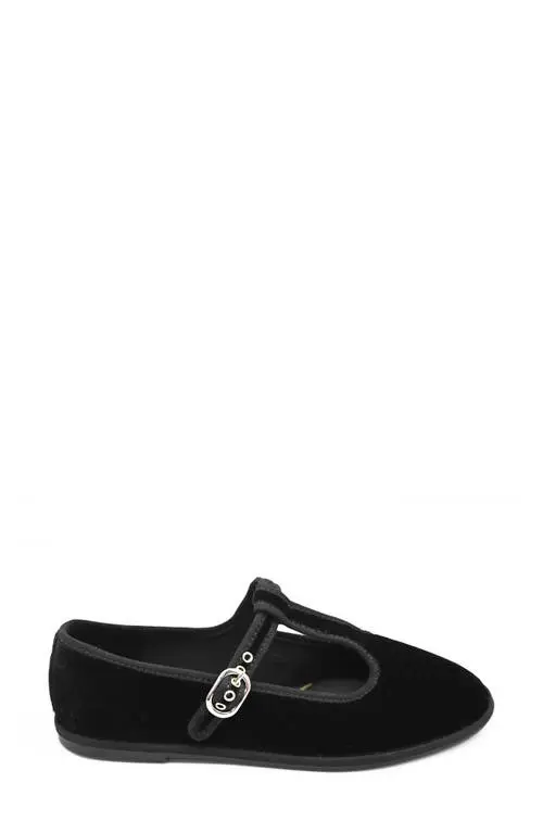 KENNETH COLE Verona T-strap Flat - Black Velvet