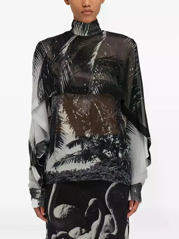FERRAGAMO Palm-tree Print High-neck Shirt