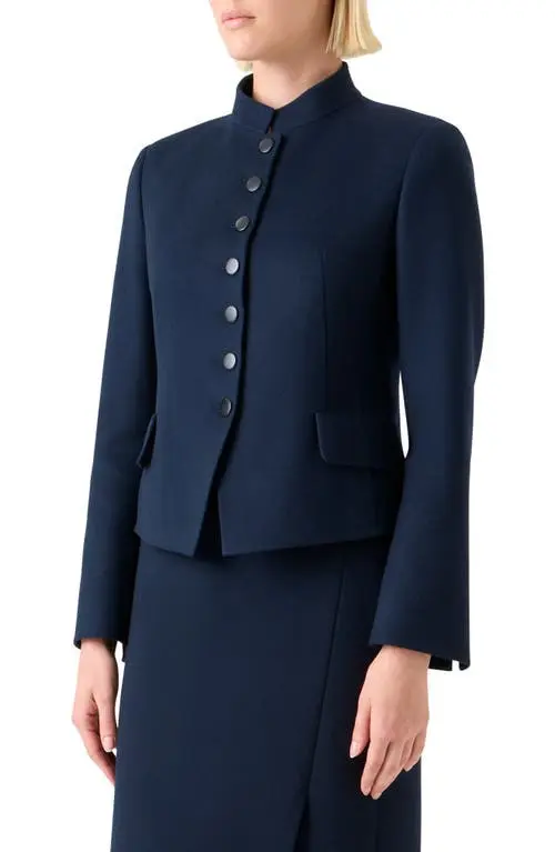 Akris Fitted Virgin Wool Flannel Jacket - Navy