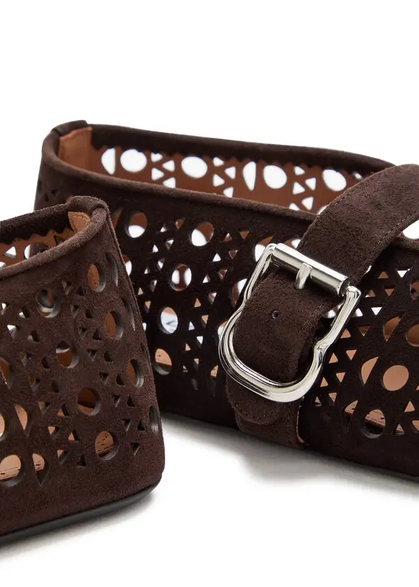 Alaïa Vienne Cut-out Suede Ballet Flats - Brown
