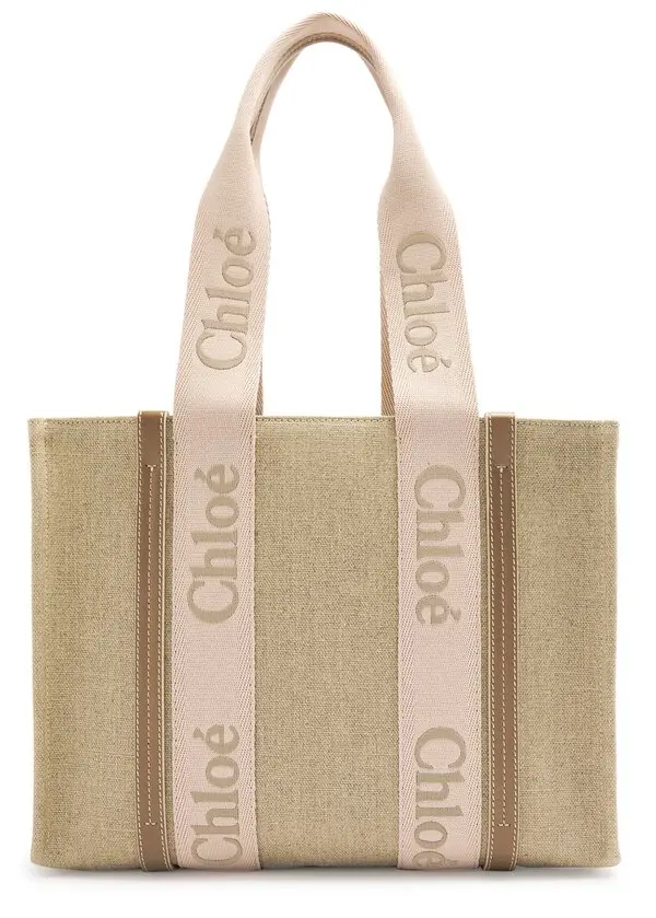 Chloé Woody Medium Linen Canvas Tote - Beige