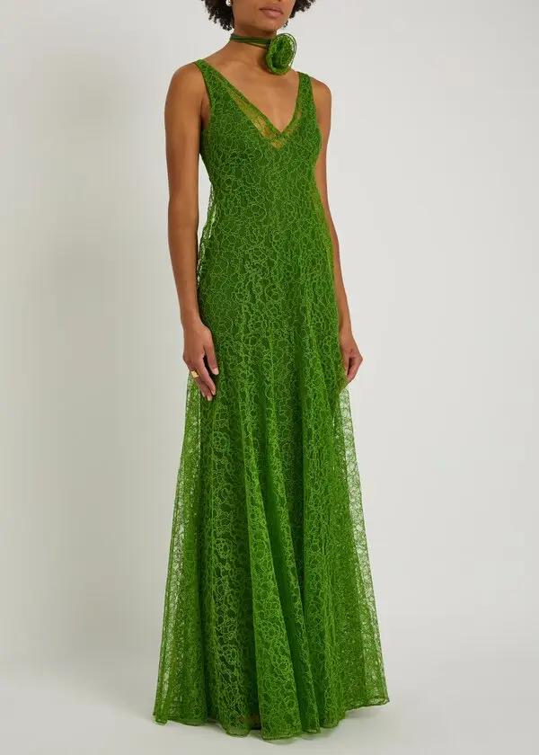 De La Vali Persephone Lace Maxi Dress - Green | Editorialist