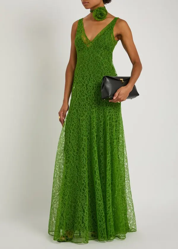 De La Vali Persephone Lace Maxi Dress - Green | Editorialist