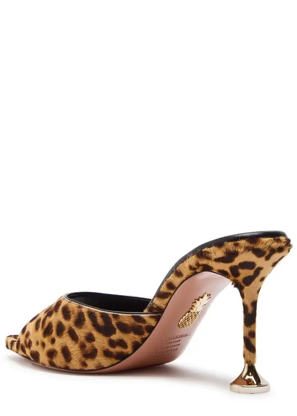 AQUAZZURA Bisous 85 Print Calf-hair Mules - Leopard