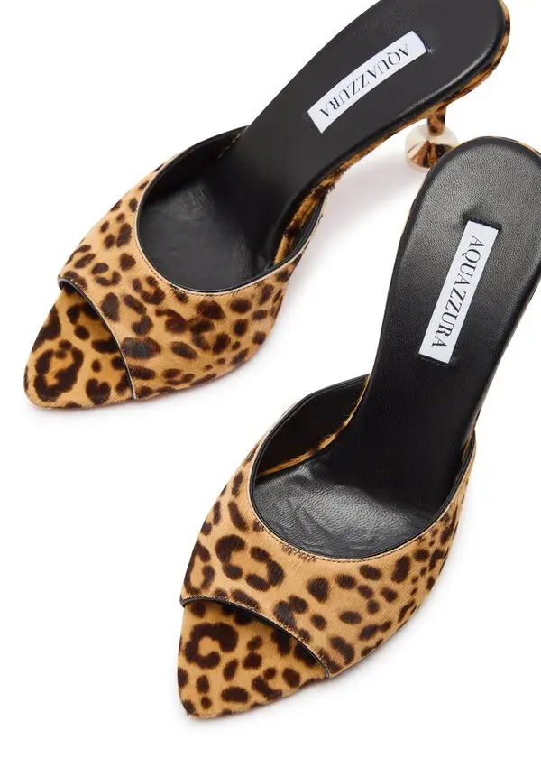 AQUAZZURA Bisous 85 Print Calf-hair Mules - Leopard