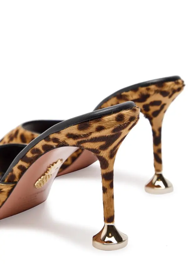 AQUAZZURA Bisous 85 Print Calf-hair Mules - Leopard