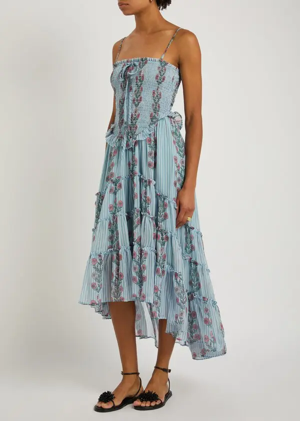 Free People Alejandra Floral Tiered Chiffon Midi Dress