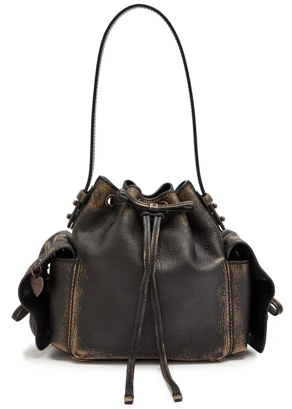 Acne Studios Multipocket Vintage Mini Grained Leather Bucket Bag