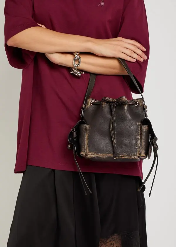 Acne Studios Multipocket Vintage Mini Grained Leather Bucket Bag