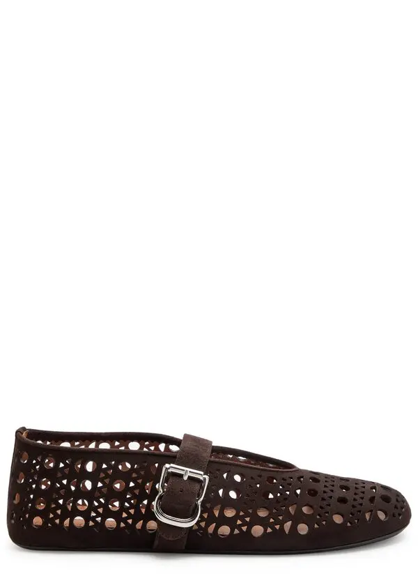 Alaïa Vienne Cut-out Suede Ballet Flats - Brown