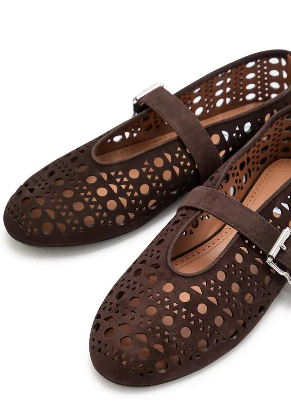 Alaïa Vienne Cut-out Suede Ballet Flats - Brown