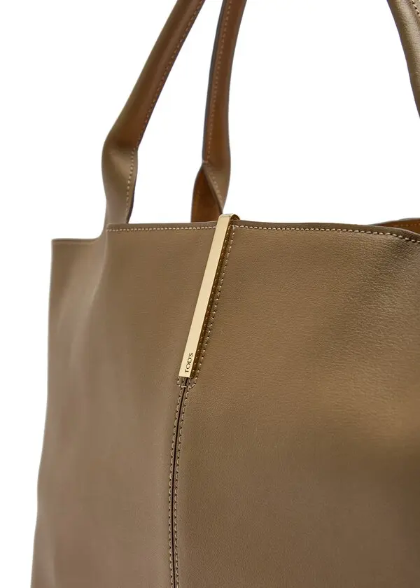 TOD'S Large Leather Tote Bag - Khaki