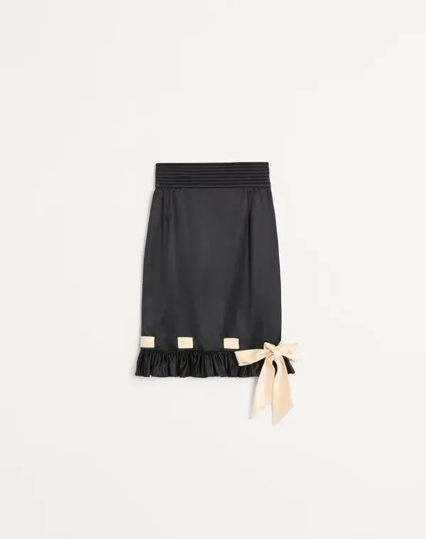 Valentino Garavani Double Satin Midi Skirt With Ruffle Hem And Bow Detail - Black/birch