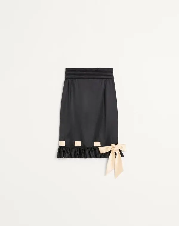 Valentino Garavani Double Satin Midi Skirt With Ruffle Hem And Bow Detail - Black/birch