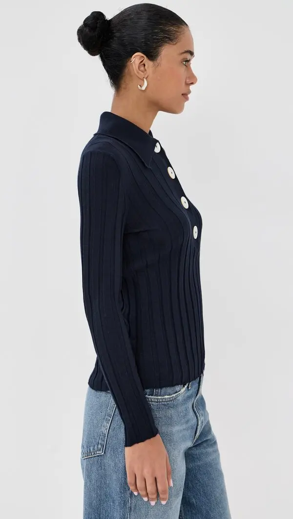 NACKIYE Sugarman Knit Long Sleeve Polo - Navy