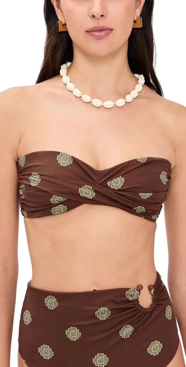 Johanna Ortiz Sea Sprite Bikini Top - Dark Chocolate/light Green