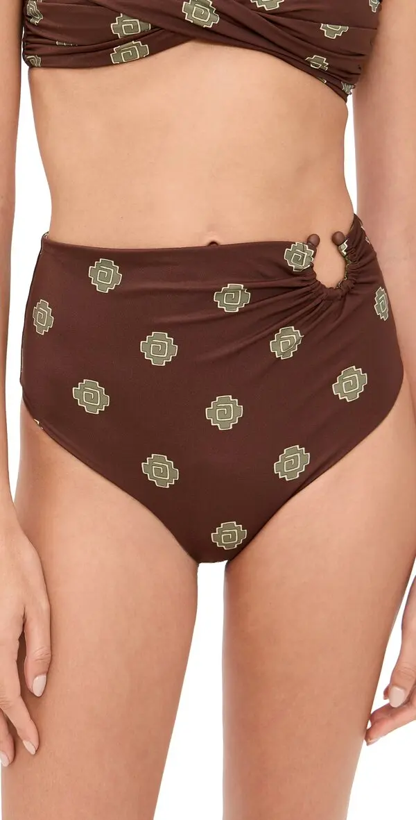 Johanna Ortiz Taita Bikini Bottom - Dark Chocolate/light Green