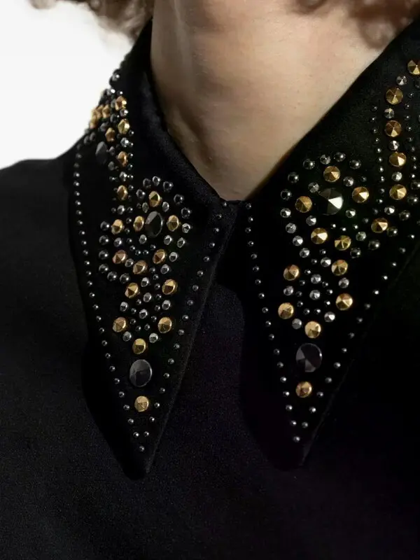 Versace Embellished-collar Short-sleeve Blouse - Black