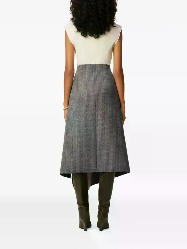 AMI Paris Wool Herringbone Wrap Midi Skirt - Grey