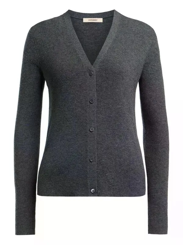 12 STOREEZ Ribbed V-neck Merino Wool Cardigan