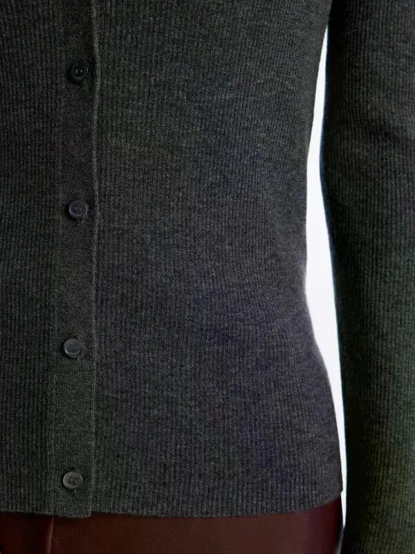 12 STOREEZ Ribbed V-neck Merino Wool Cardigan