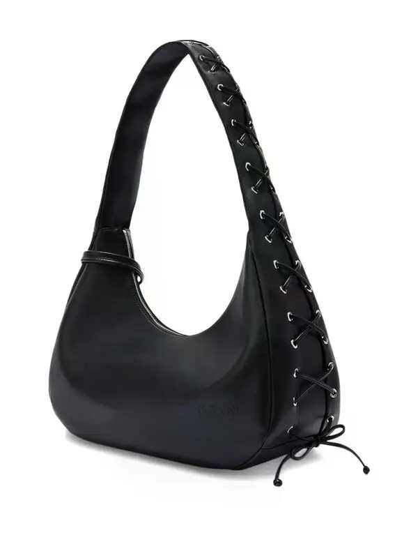 GANNI Lace-up Hobo Bag - Black