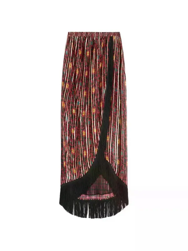 Valentino Garavani Lamé Midi Skirt With Print And Fringe Detailing
