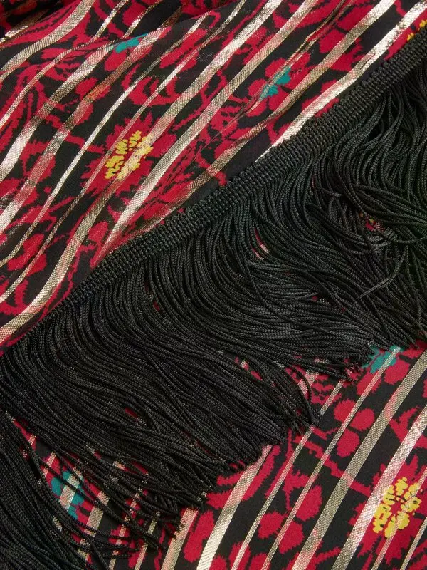 Valentino Garavani Lamé Midi Skirt With Print And Fringe Detailing