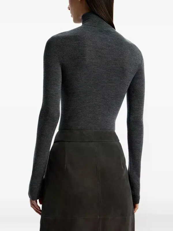 12 STOREEZ Ribbed Merino Wool Turtleneck Sweater - Grey