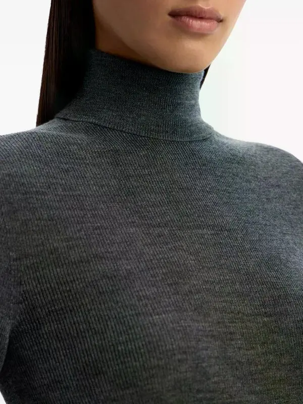 12 STOREEZ Ribbed Merino Wool Turtleneck Sweater - Grey