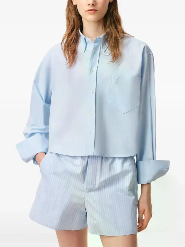 AMI Paris Cropped Embossed De Coeur Cotton Shirt
