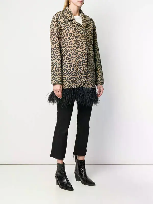 Simonette Ravizza Leopard Print Coat With Feather Trim