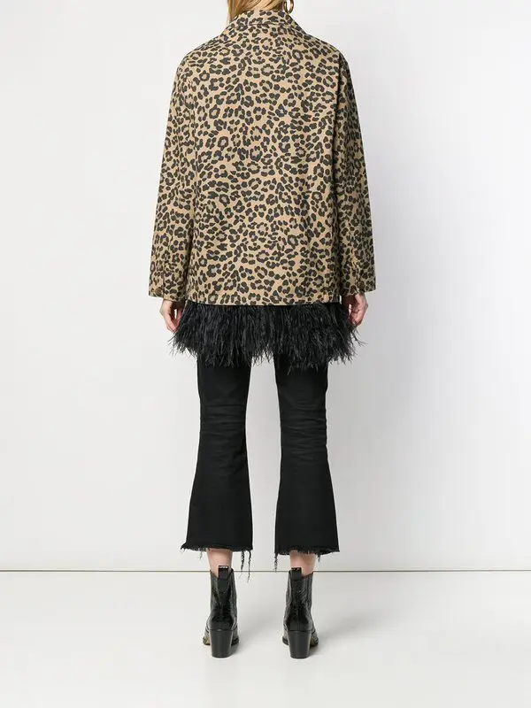 Simonette Ravizza Leopard Print Coat With Feather Trim