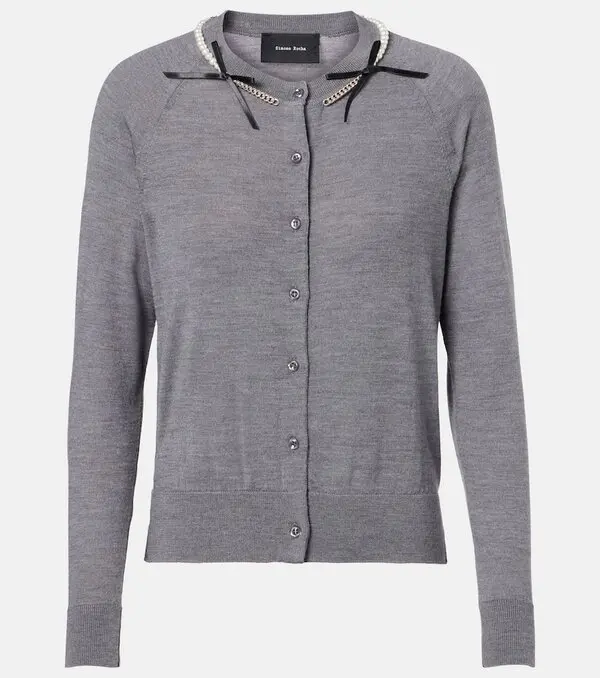 Simone Rocha Embellished Wool And Silk Cardigan - Grey