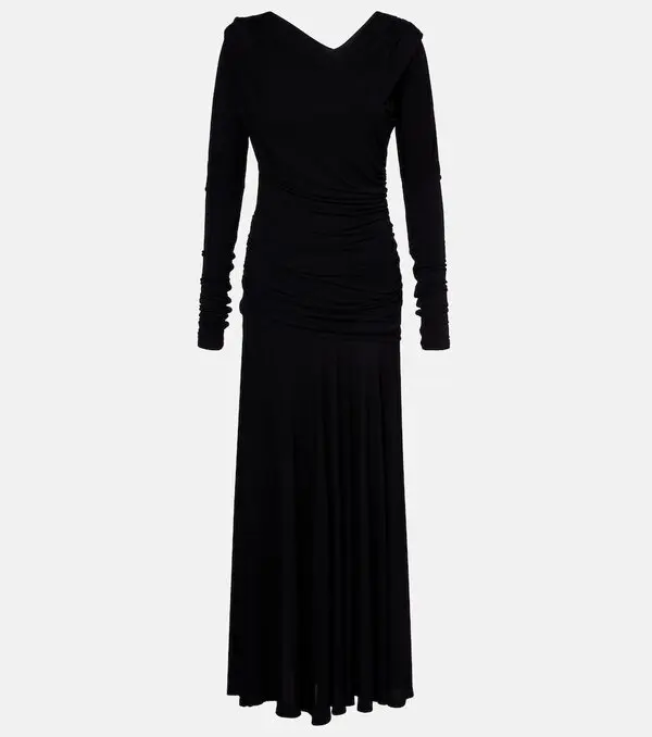 GANNI Ruched Maxi Dress - Black