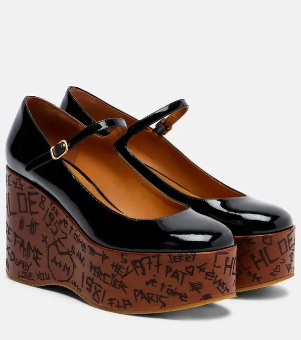 Chloé Maxime 80 Patent Leather Wedge Pumps - Black