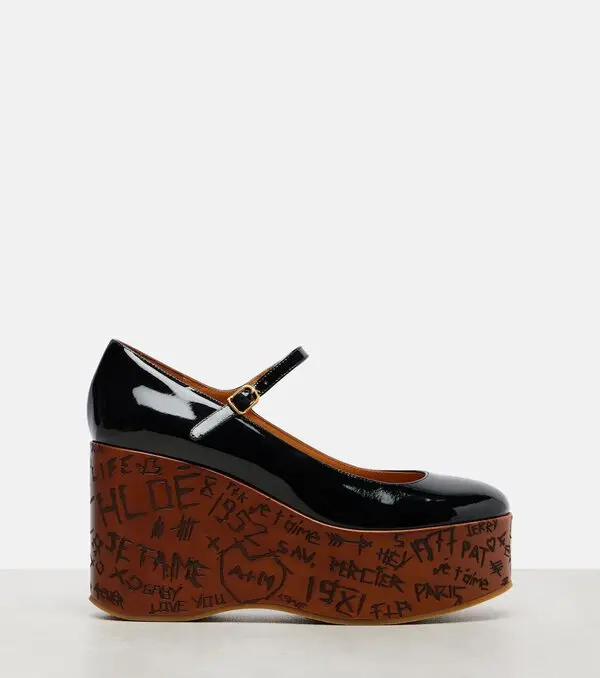Chloé Maxime Patent Leather Wedge Pumps