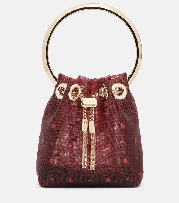 JIMMY CHOO Bon Bon Micro Mesh Bucket Bag - Burgundy