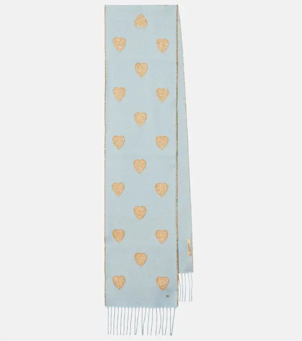 Valentino Garavani Heart Fringed Wool-blend Scarf - Blue