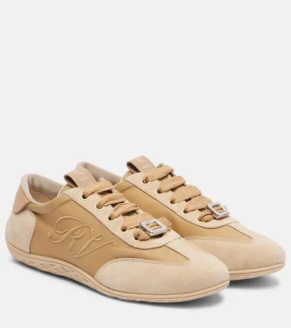 ROGER VIVIER Viv Low Leather-trimmed Satin Sneakers - Beige