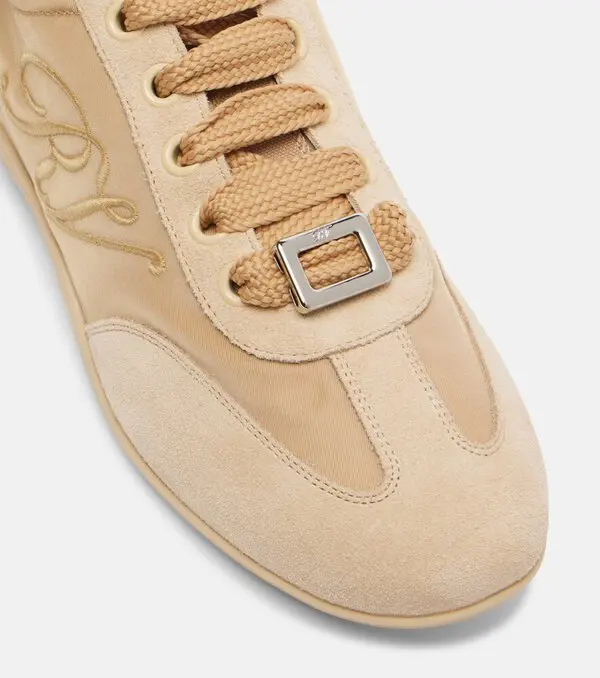 ROGER VIVIER Viv Low Leather-trimmed Satin Sneakers - Beige