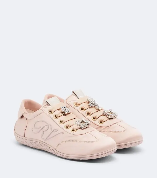 ROGER VIVIER Viv Low Leather-trimmed Satin Sneakers - Pink