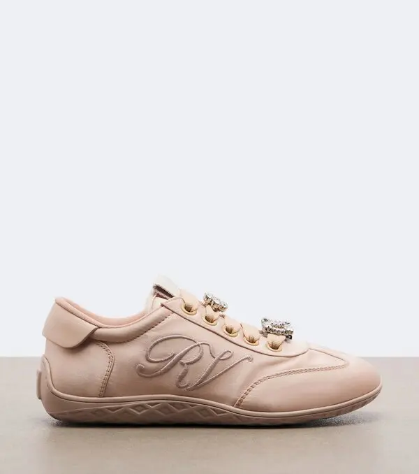 ROGER VIVIER Viv Low Leather-trimmed Satin Sneakers - Pink